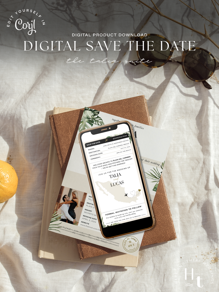 [Digital Product] The Talia | Digital Save The Date Boarding Pass – Here and There Weddings