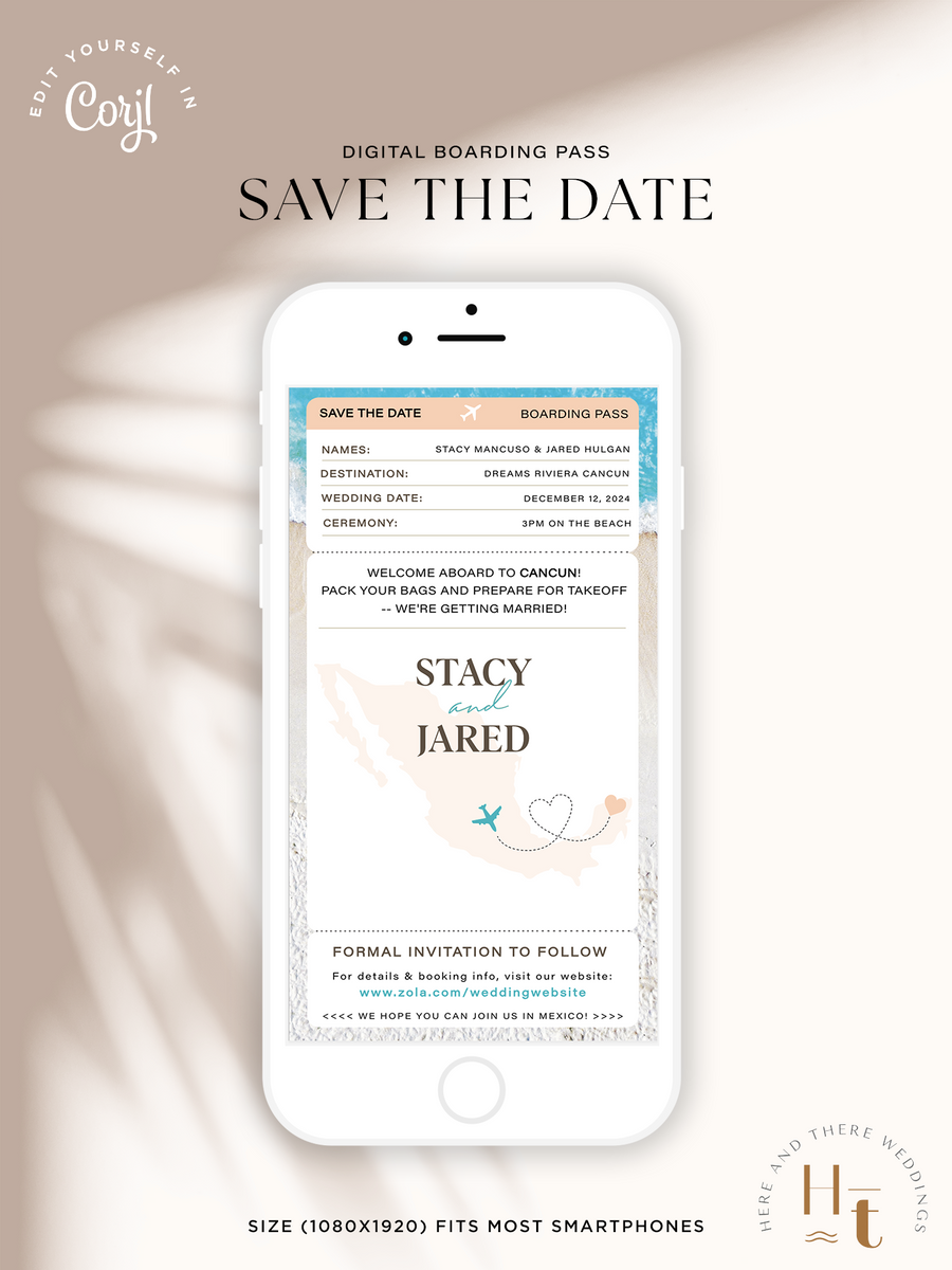 [Digital Product] Coco Shell | Digital Save The Date Boarding Pass ...