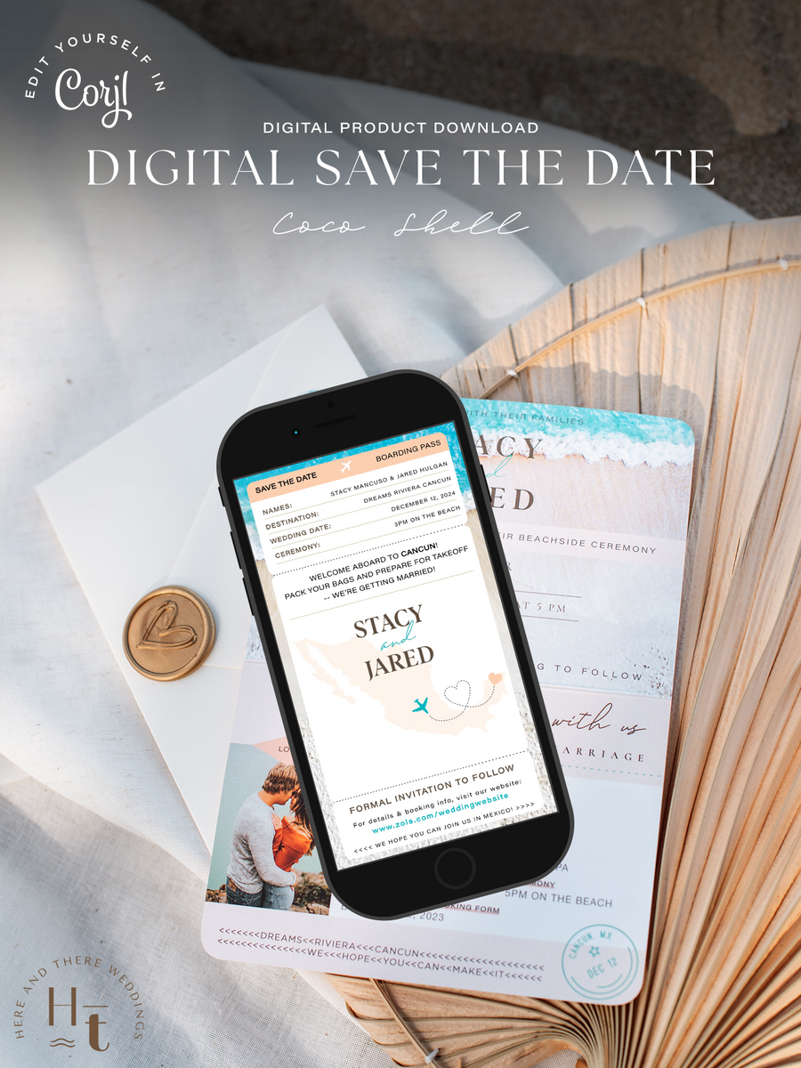 [Digital Product] Coco Shell | Digital Save The Date Boarding Pass ...