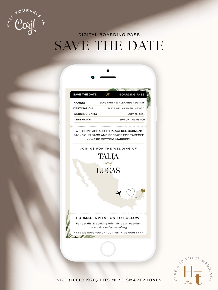 [Digital Product] The Talia | Digital Save The Date Boarding Pass ...