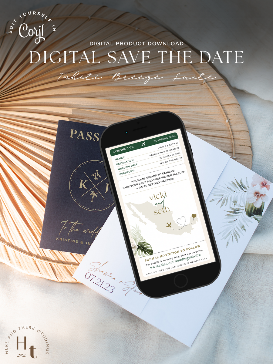 [Digital Product] Tahiti Breeze | Digital Save The Date Boarding Pass ...