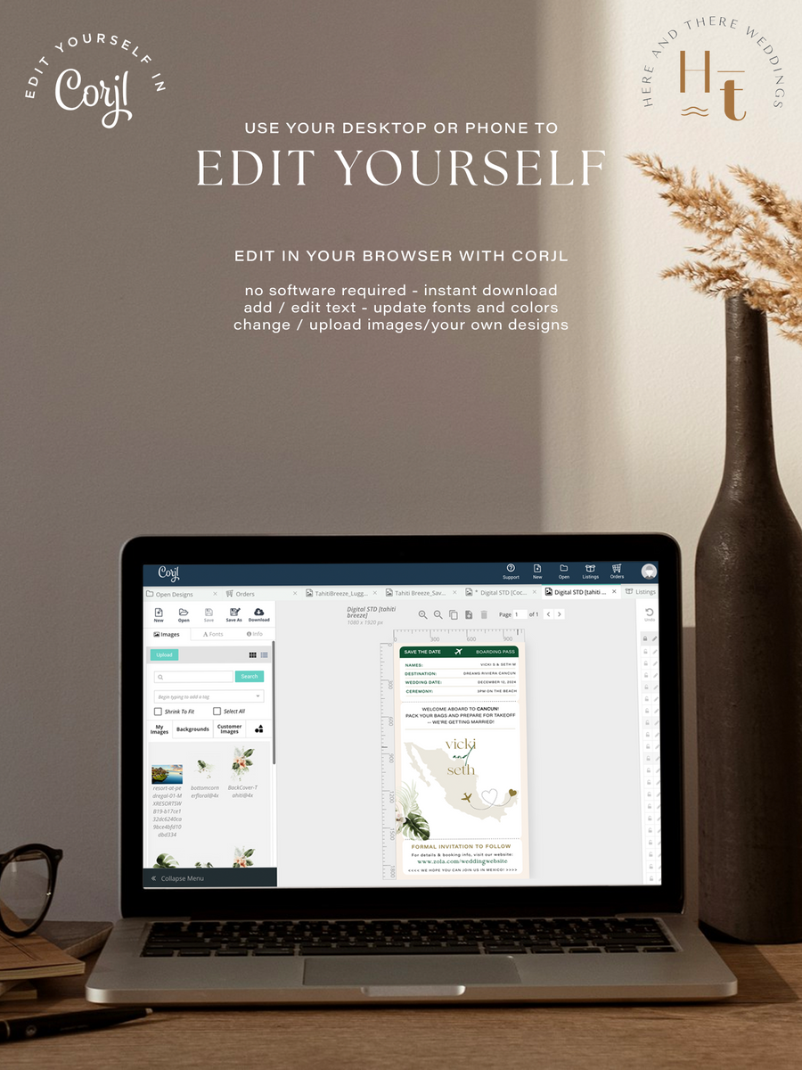 [Digital Product] Tahiti Breeze | Digital Save The Date Boarding Pass ...