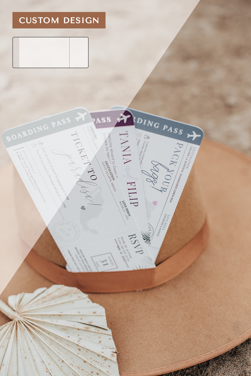 Custom Design: Boarding Pass – Here and There Weddings